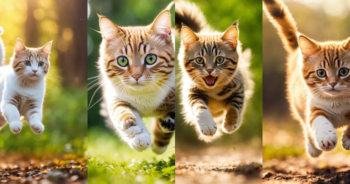 Lexica - Cute jumping cat, in the behind defocus forest