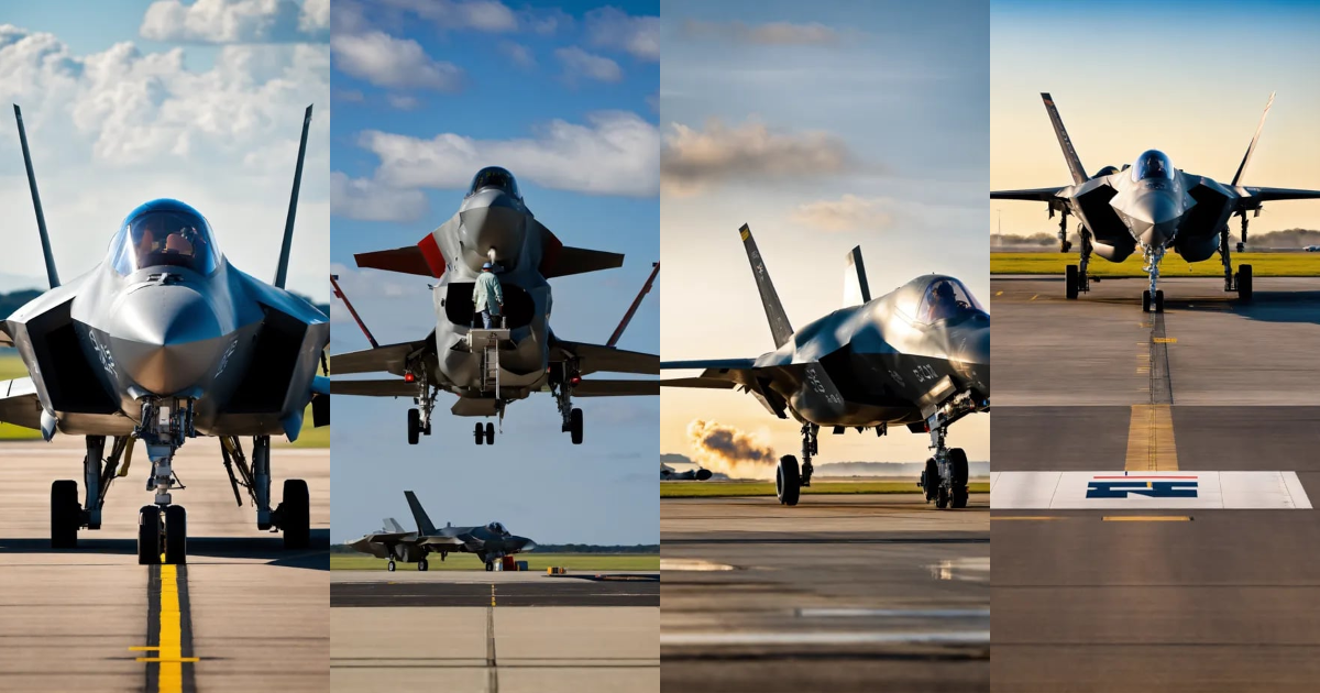 Lexica - An industrial washing machine stands on the runway with an F35 ...