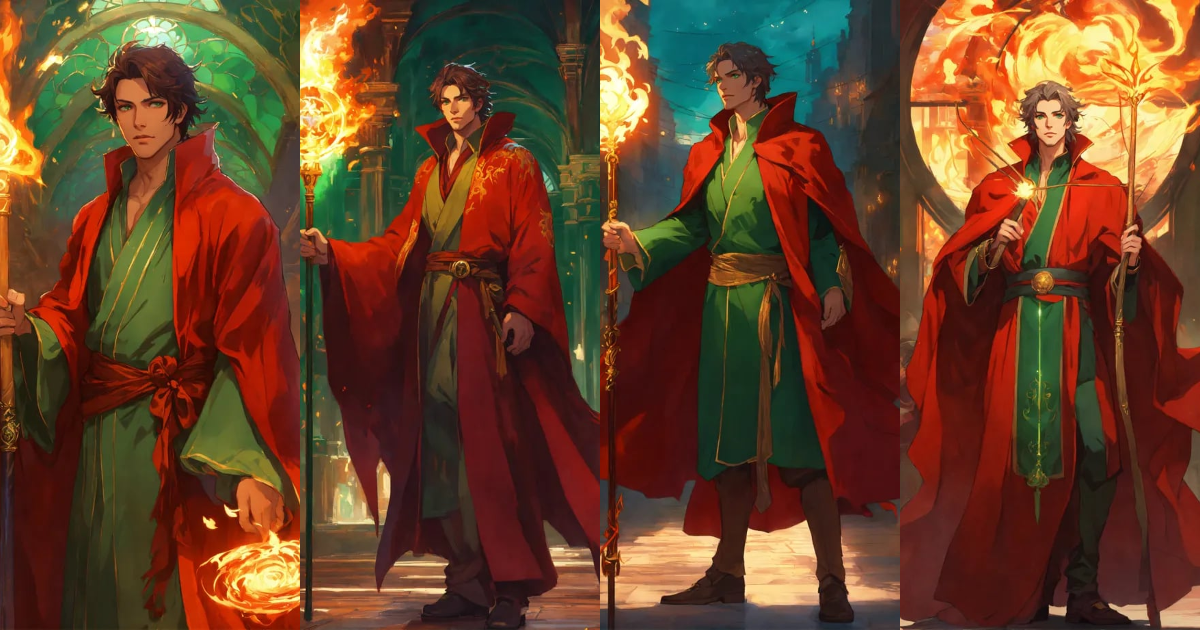 Lexica - Handsome, human, imperial male wizard with glowing fire staff ...