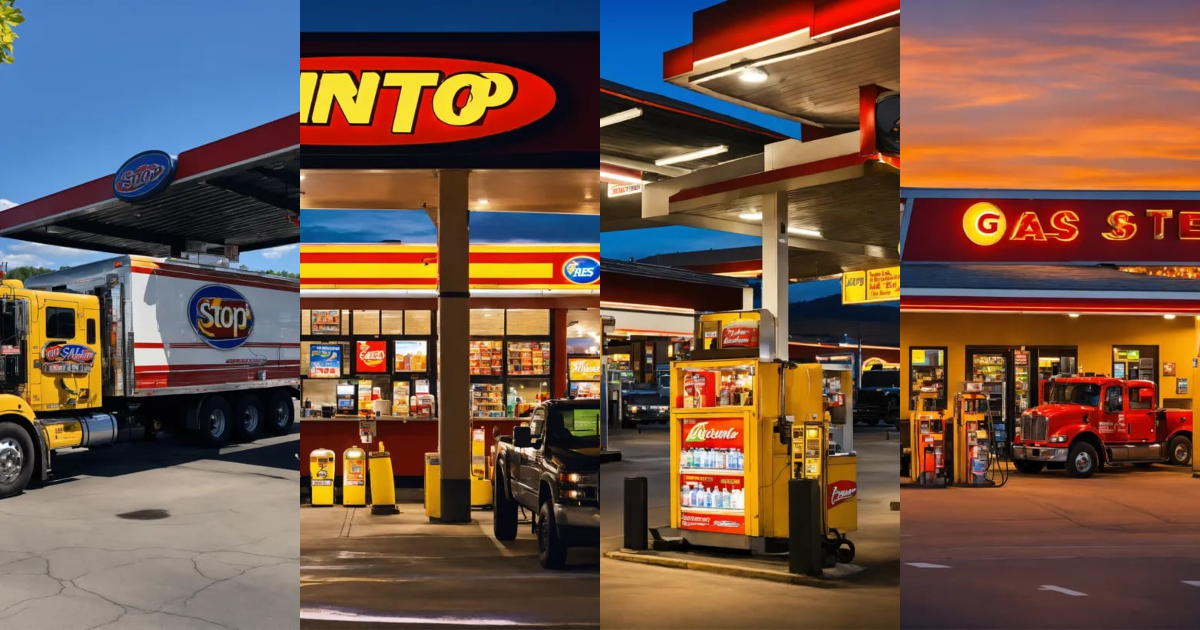 Lexica - A photo of a truck stop with a variety of services. The truck ...