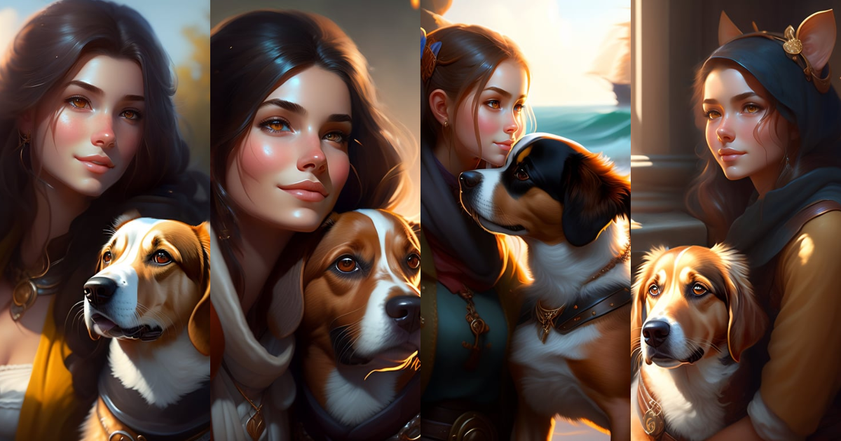 Lexica - A detailed picture of a cute calm girl flirting with dog ...