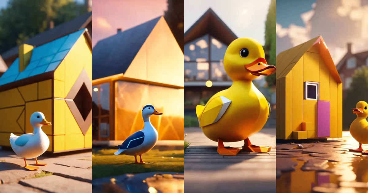 Lexica - A cute geometric shaped duck in front of a perfect cube shaped ...