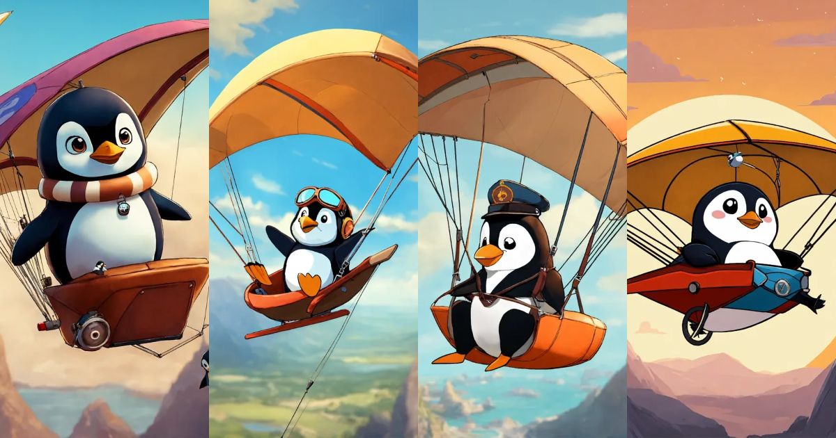 Lexica - A cute penguin pilot flying an old fashioned hang glider ...