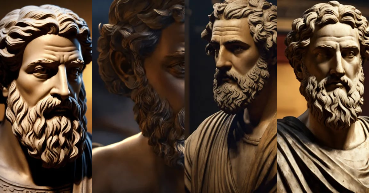 Lexica - Curious Greek philosopher, facing front, dark background ...