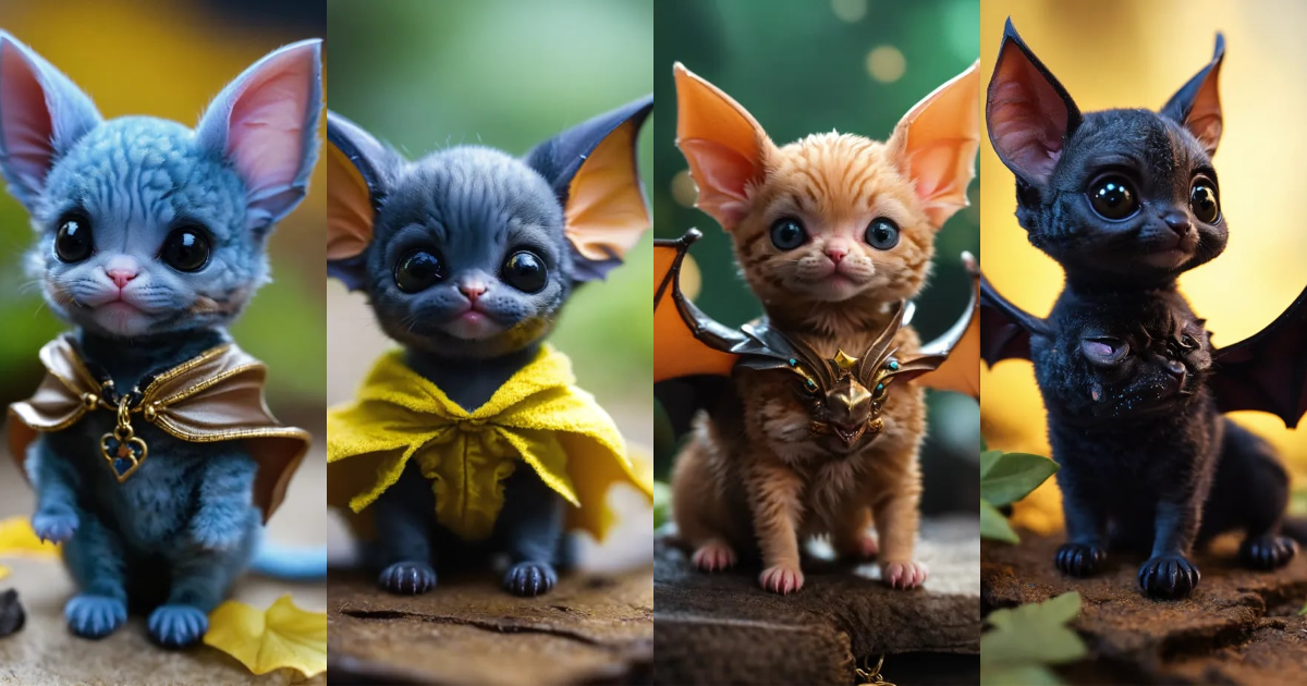 Lexica - Create miniature fantasy cute animal hybrid baby bat kitten