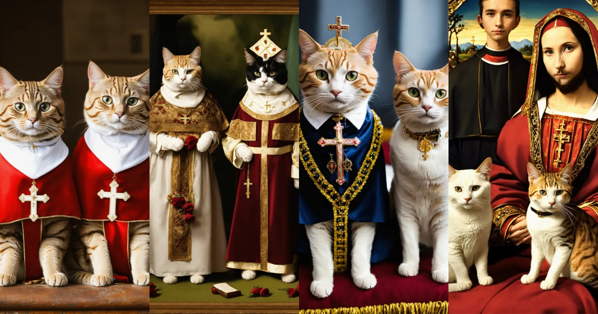 Lexica - Cats dressed as Catholic Couple.