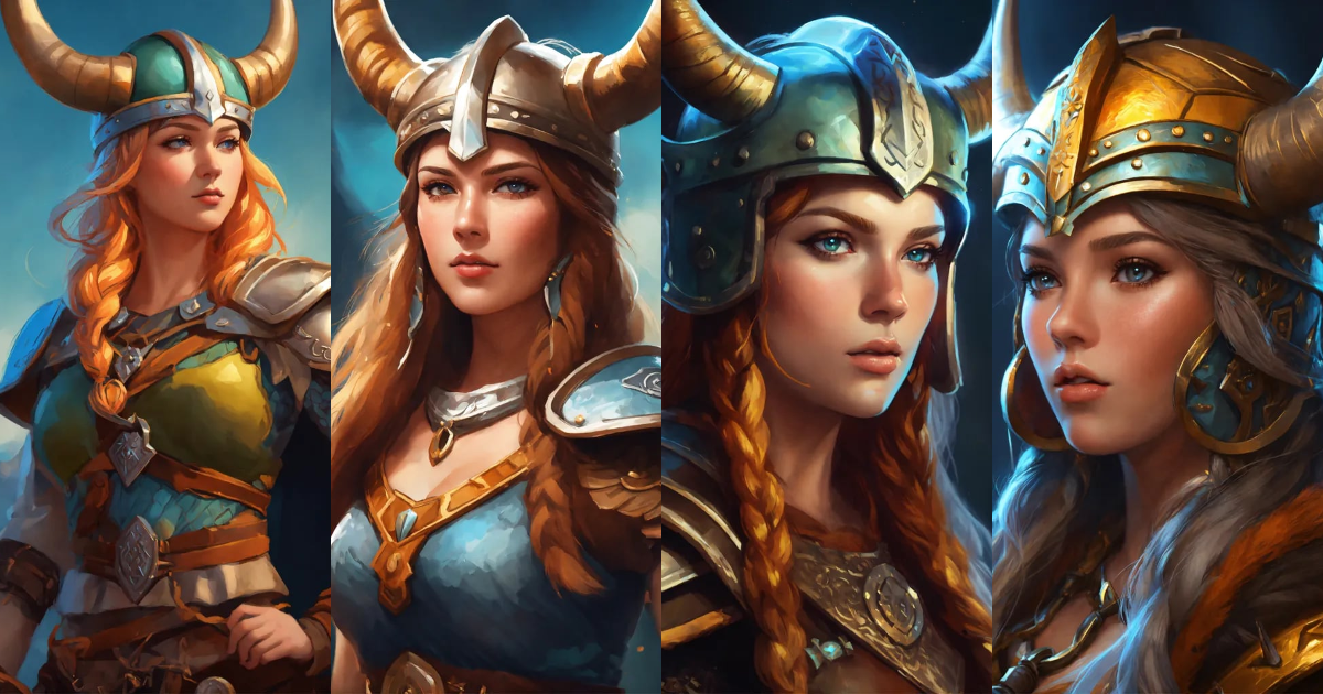 Lexica - Viking princess with horned helmet, realistic cartoon oil ...