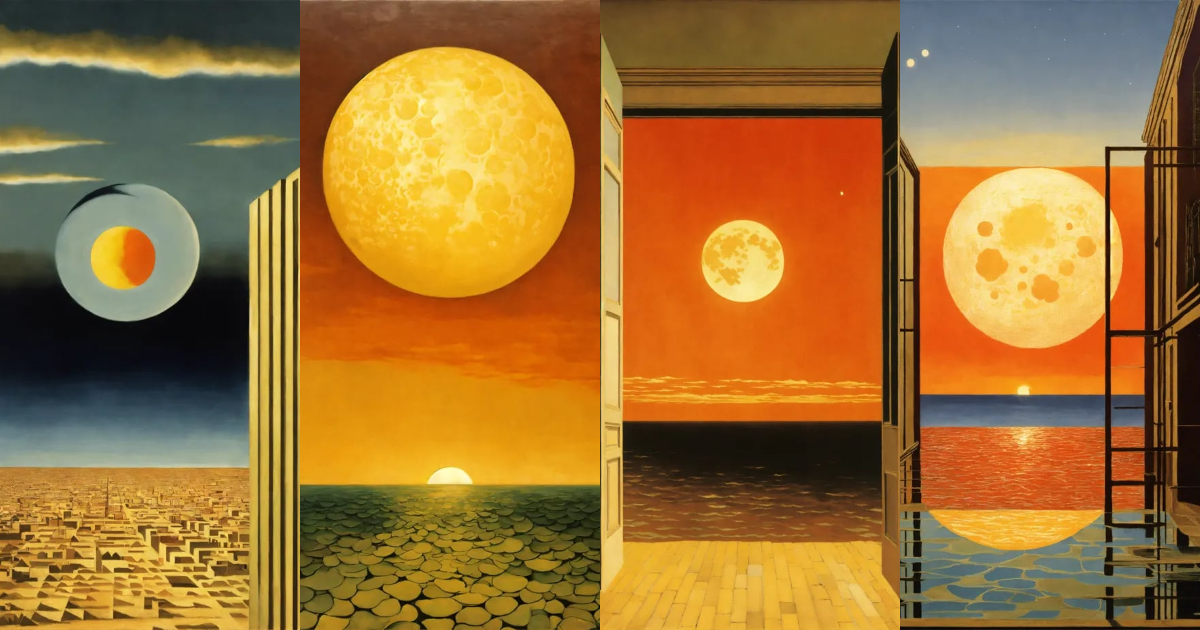 Lexica - Sun melting into the moon rene magritte, , abstract