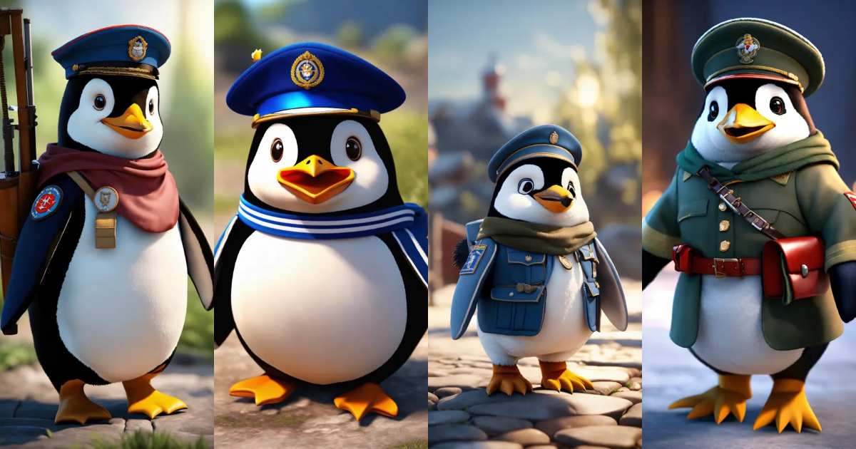Lexica - A cute penguin wearing a soldiers uniform, unreal engine render 8k