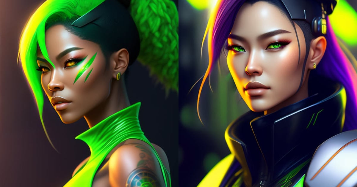 Lexica - Right facing, Portrait of a cyberpunk lime green cyborg ninja ...