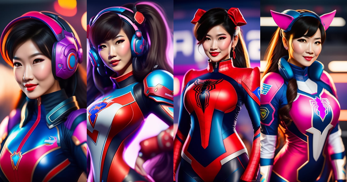 Lexica - D.va in overwatch, boy style, wearing a spiderman suit