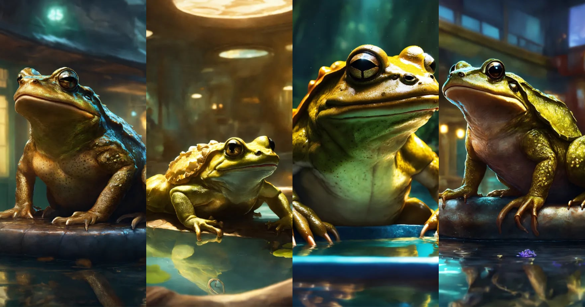 Lexica - “giant saber-toothed frog, sitting on a pool of grease ...