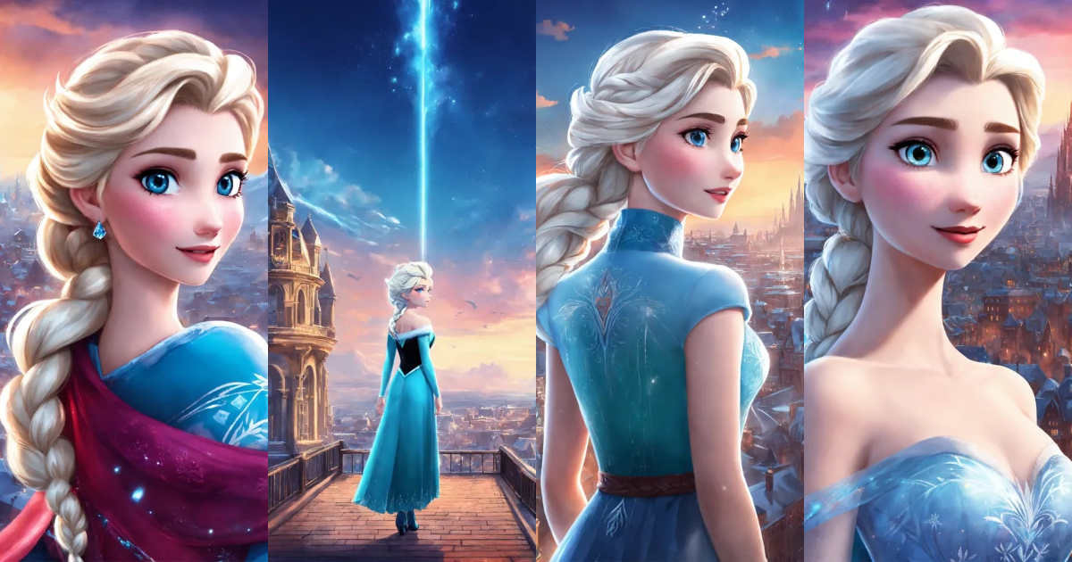 Lexica - Elsa from frozen, futuristic european city sky background ...