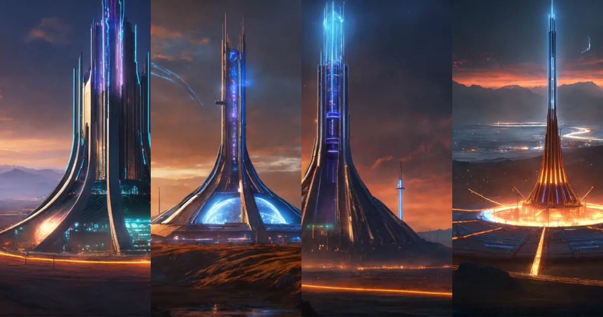 Lexica - Dark alien Tower of Sauron seen from a distance is a towering ...
