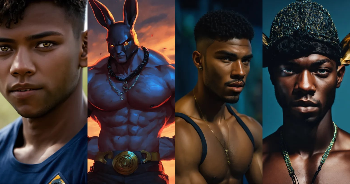 Lexica - Hot boy face blue ayes black hare muscular face