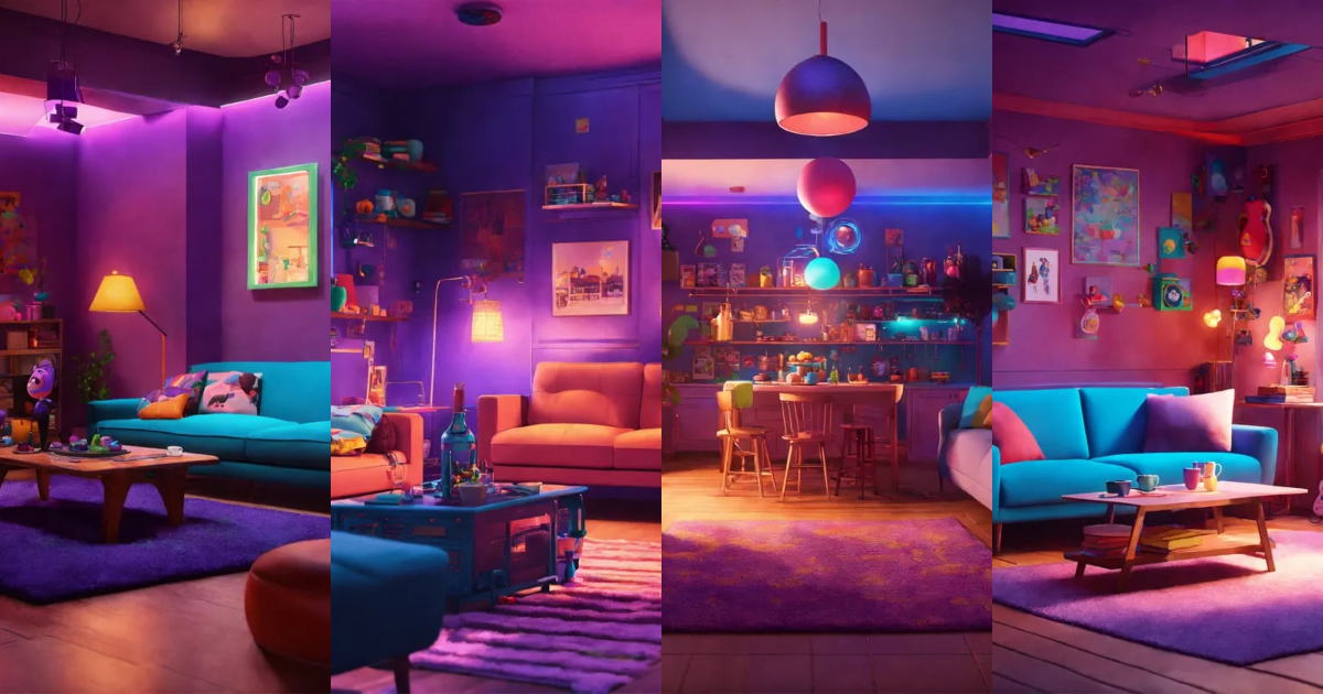 Lexica - CGI! Pixar 80's style home interior. house party. no people ...