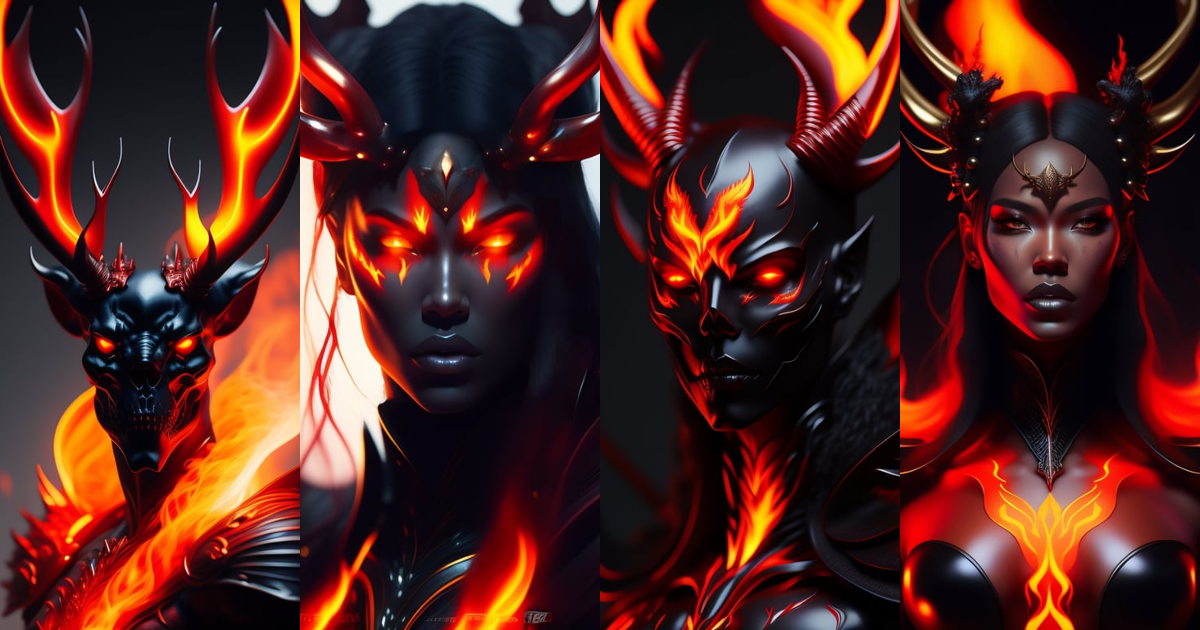 Lexica - A striking portrait of a pitch black skeletal demon with black ...