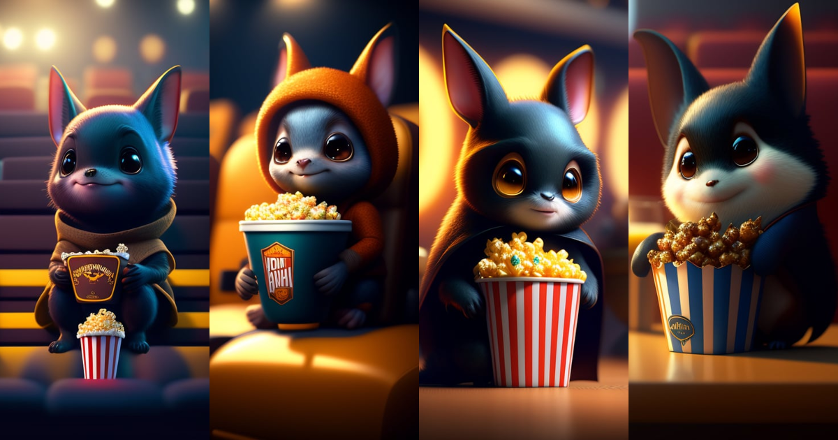 Lexica - Cute small humanoid bat sitting in a movie theater eating ...