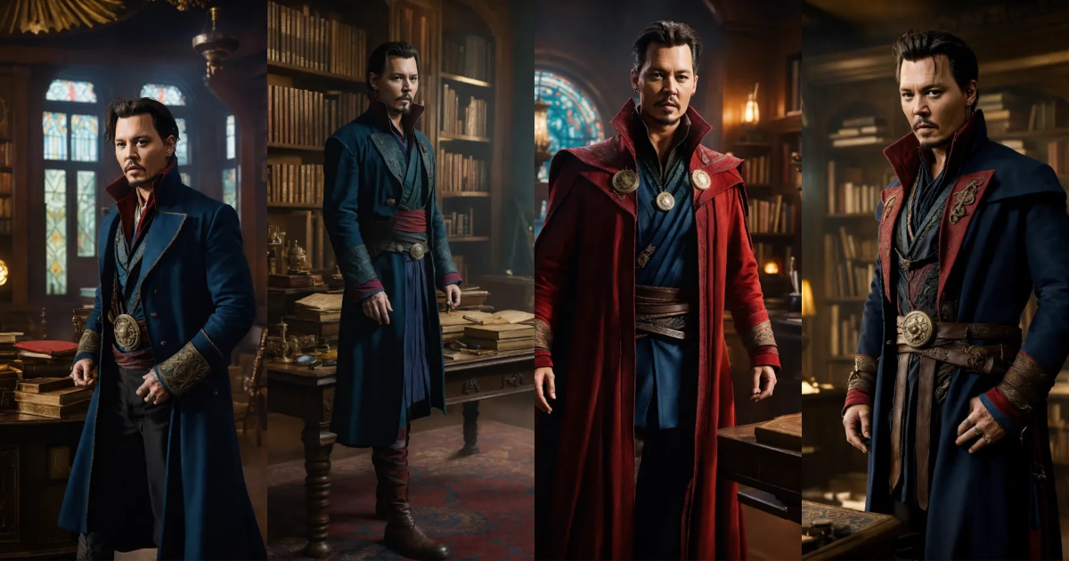 Lexica - Johnny Depp, short hair, goatee, dressed like Doctor Strange ...