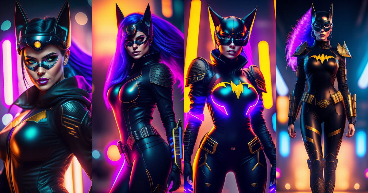 Lexica - Cyberpunk batgirl, dynamic pose, futuristic, neon, cinematic ...