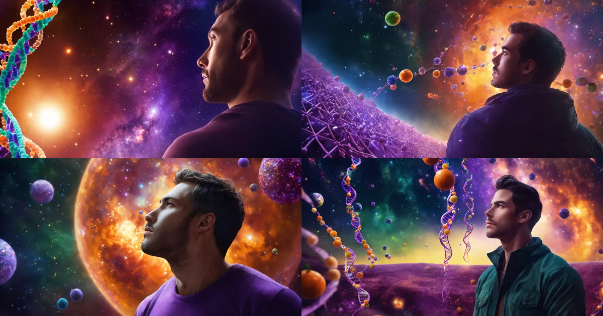 Lexica - Well built man looking up, dna strands floating in the ...