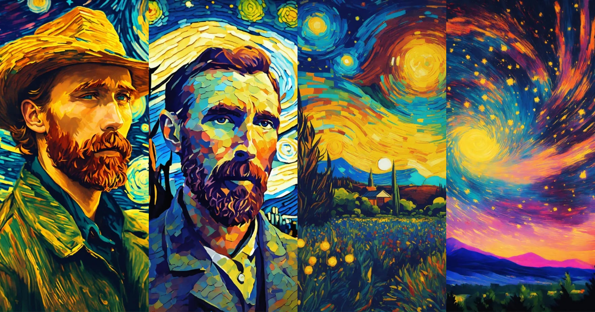 Lexica - A polaroid style of "The Starry Night" by Vincent van Gogh in ...