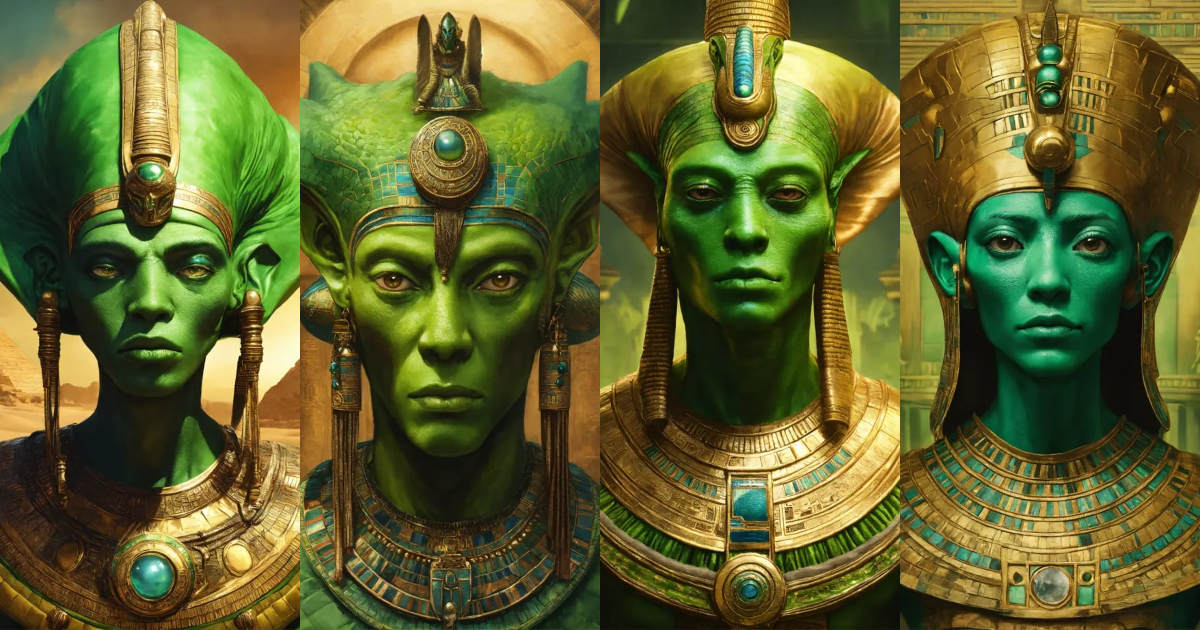 Lexica - Portrait a green alien monster dressed like a ancient egypt ...