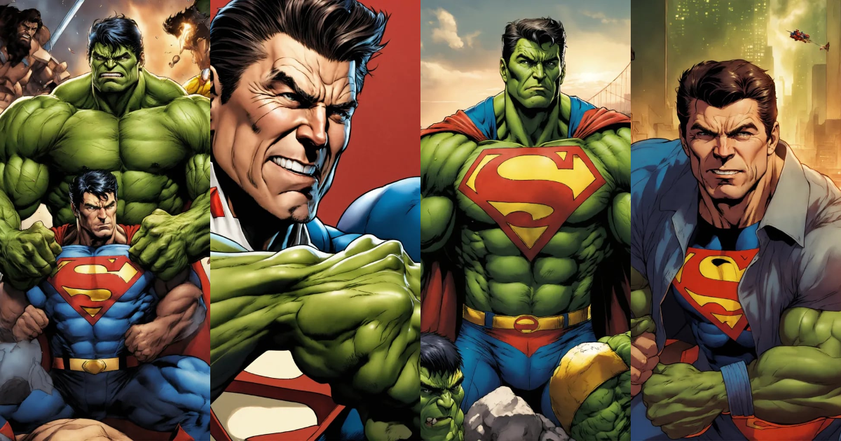 Lexica - Ronald reagan, hulk, superman, wolverine, posing for a picture ...