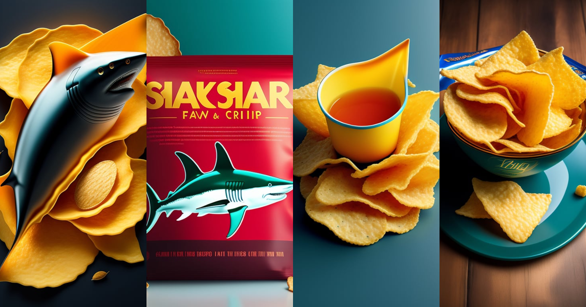 Lexica - Shark fin favoured crisps packet and bowl of crisps