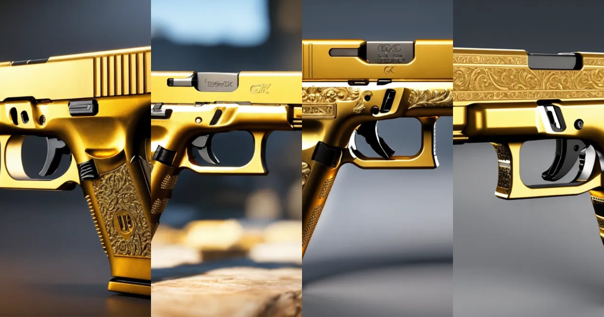 Lexica - (SIDE-VIEW) golden, glock, intricate design, 128K, UNREAL ENGINE
