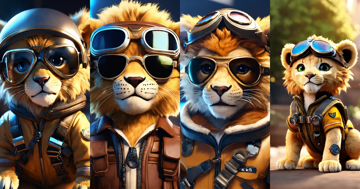 Lexica - A cute baby lion pilot wearing aviator goggles, unreal engine ...