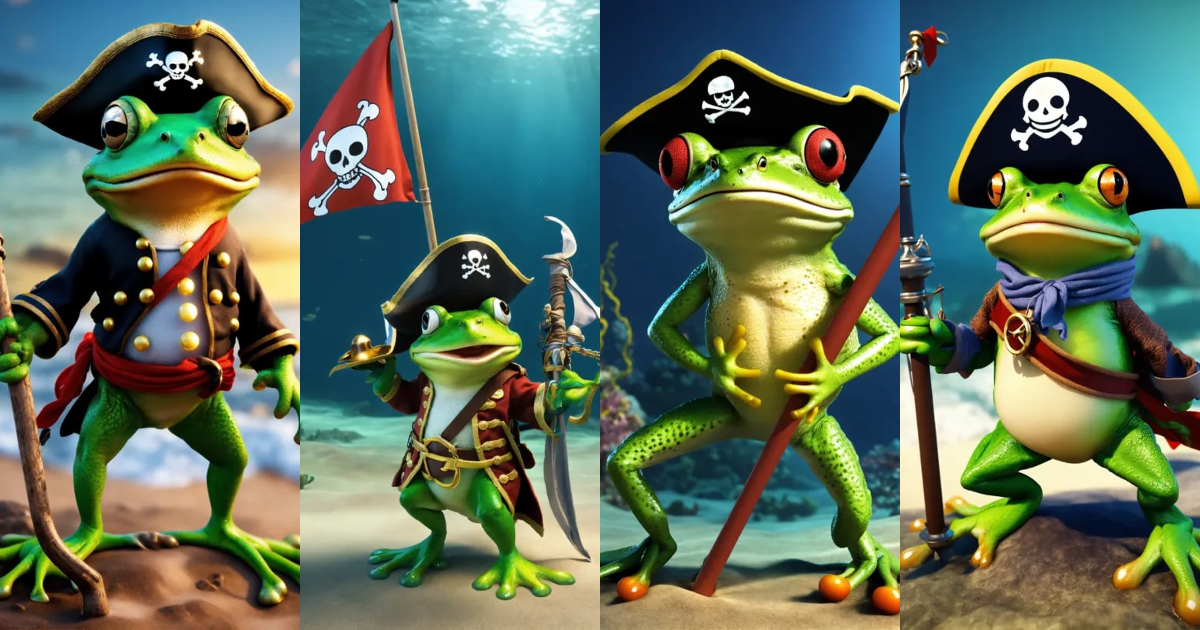 Lexica - Pirate frog, wearing a pirate hat, holding a pirate flag ...