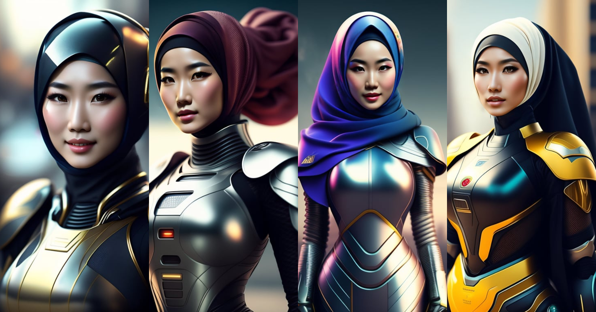 Lexica - Hijab girl half asian half arabs in futuristic robotic suit