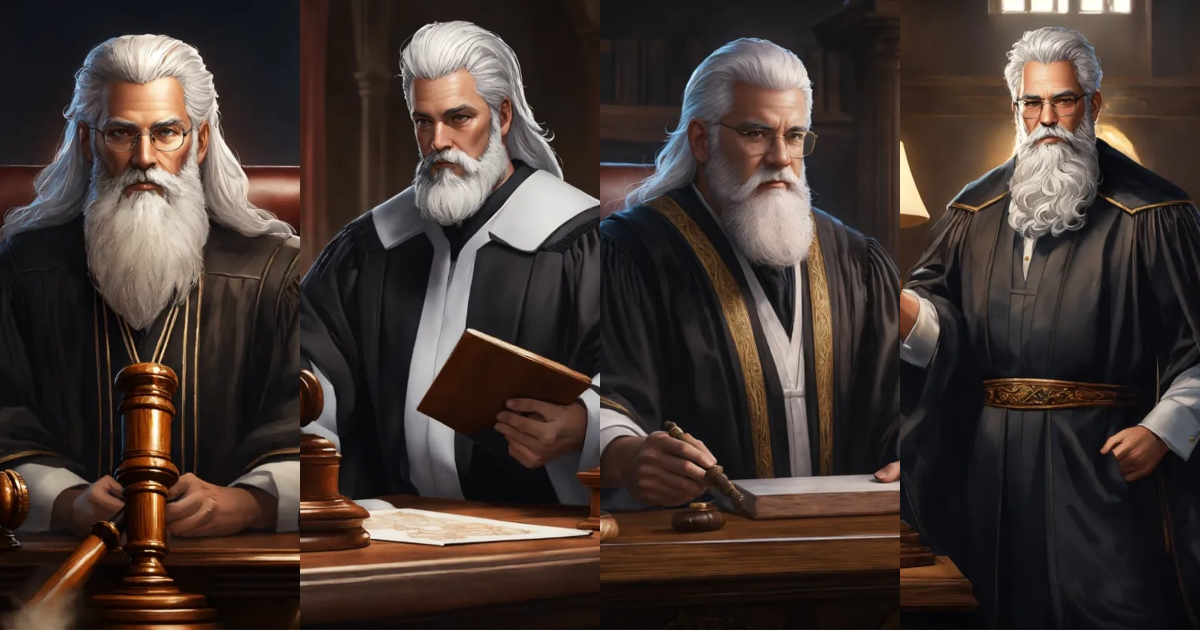 Lexica - Portrait painting of a judge with a wooden gavel, beard, white ...
