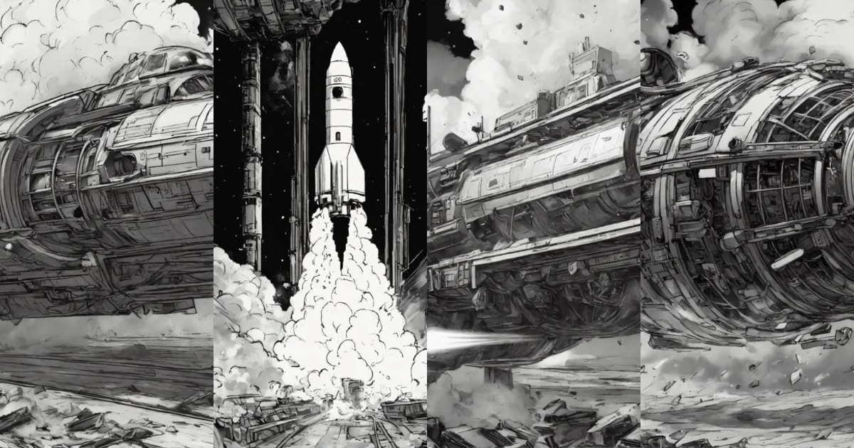 Lexica - Rocketship thrusters igniting closeup chaos, comic ...