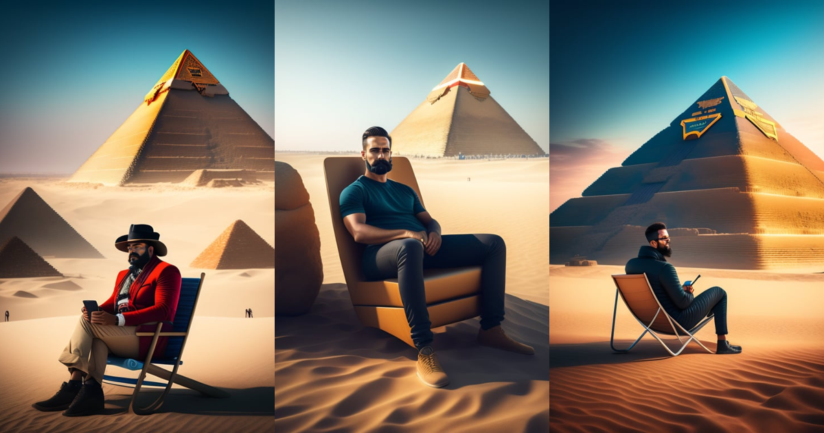 Lexica - Photo of a mustached man sitting on a beach chair on top of ...