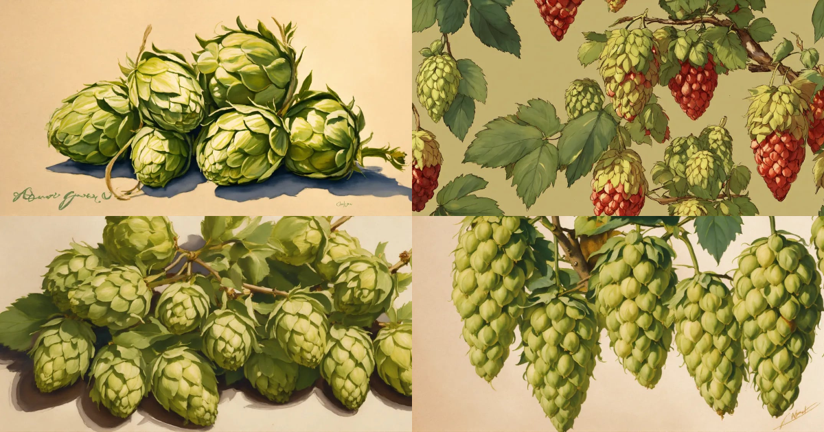 Lexica - A sketch of hop cones, style of Norman Rockwell, light colored ...