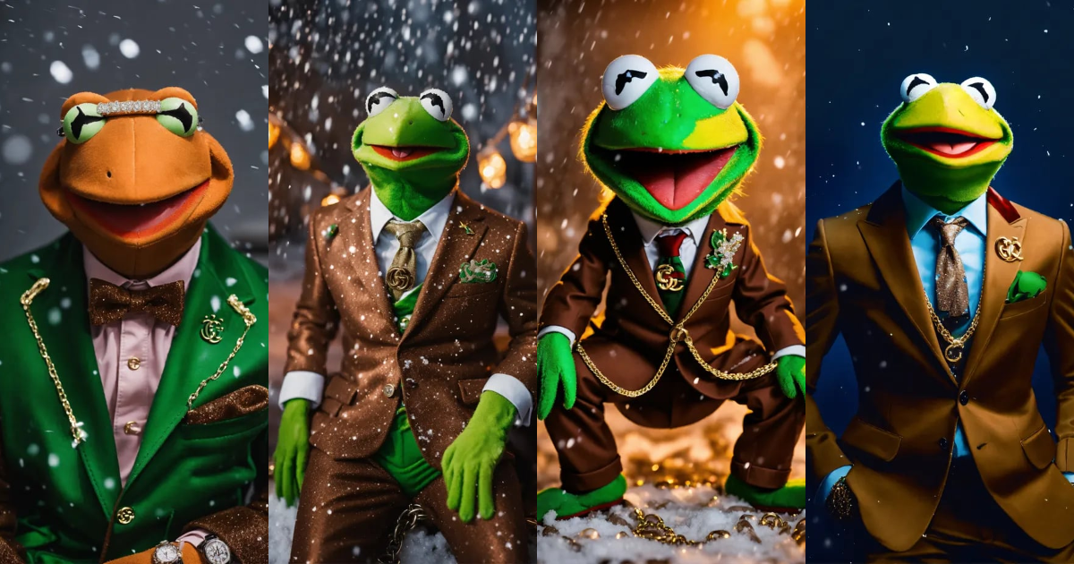 Lexica - Kermit the Frog wearing a brown gucci suit, gucci promo photo ...