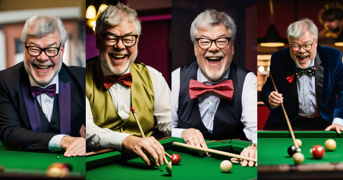 Lexica - Matthew Kelly playing snooker with a tiny snooker cue, wearing ...