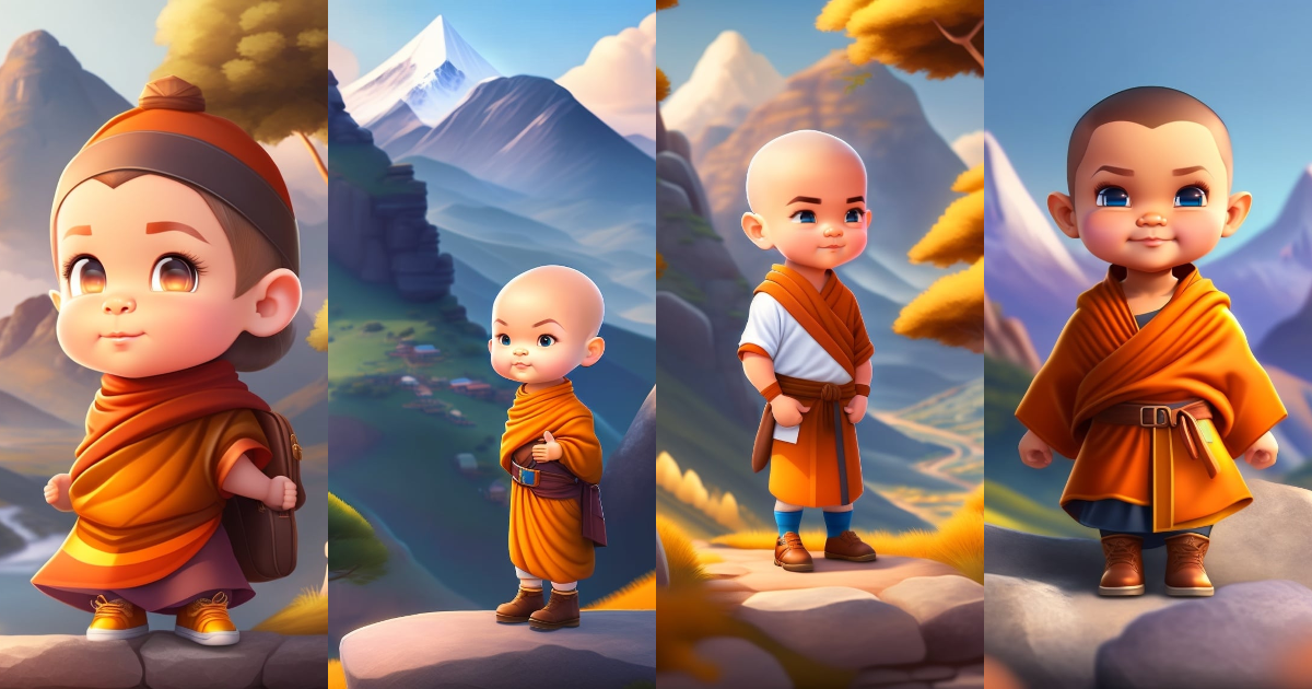 Lexica - Little monk, cartoon animation, front photo, upper body, 2D ...