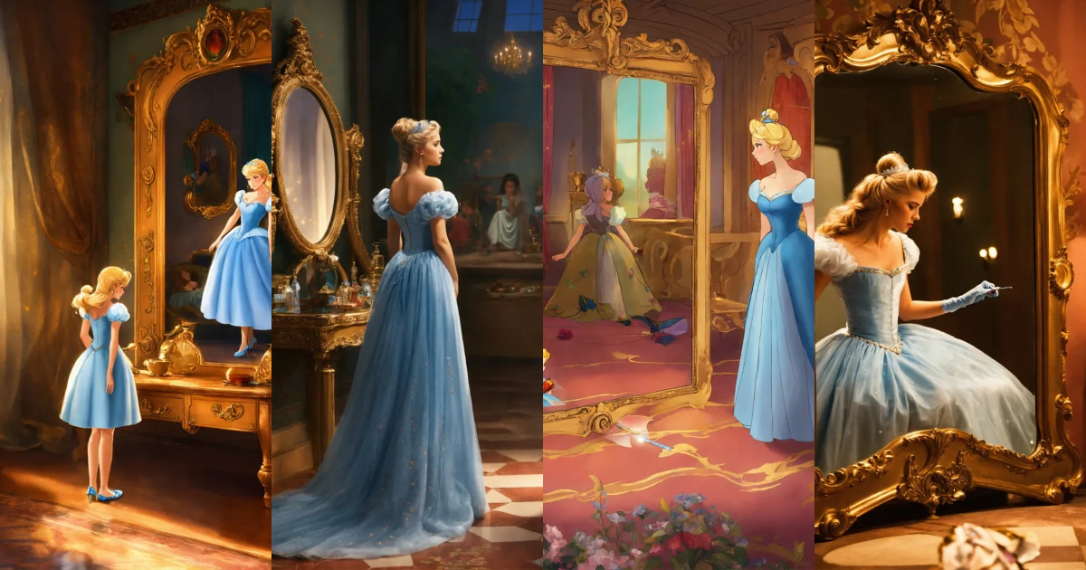 Lexica - Cinderella looked at her reflection in the mirror.