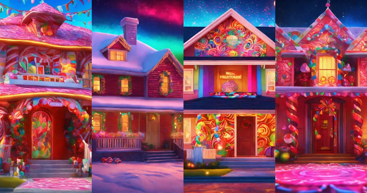 Lexica - Traditional cute Candy cane house on a background of vibrant ...