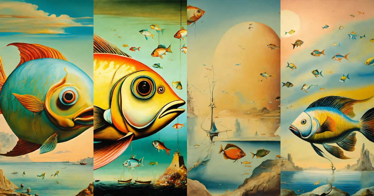Lexica - Surreal Salvador Dali painting fish in pastel shades.
