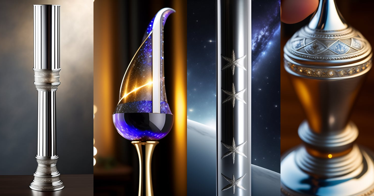 Lexica - Tall silver staff with starlight on top, photo