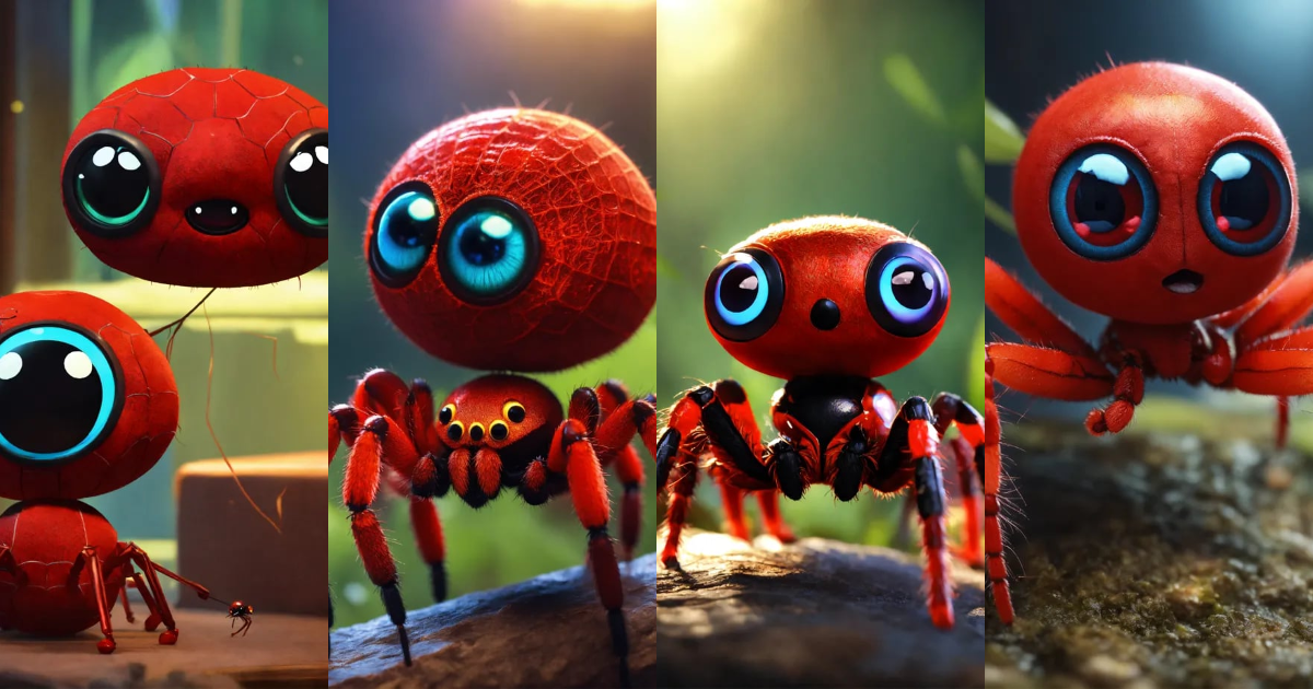 Lexica - A cute all red baby spider with big eyes, animated, cartoon ...