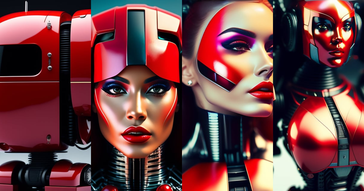 Lexica - A robot transformer in the shape of a female, perfect, red ...