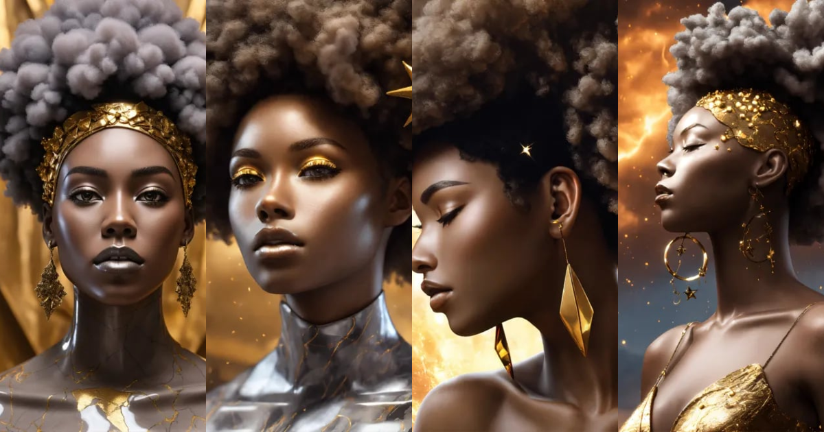 Lexica - A 3d sculpted woman made of taupe and grey marble with gold ...