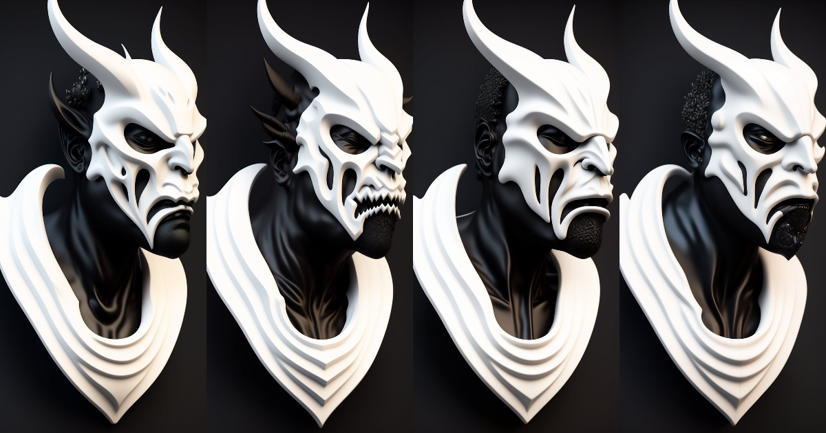 Lexica - Cyberpunk oni mask, gaudi, white and black, demon
