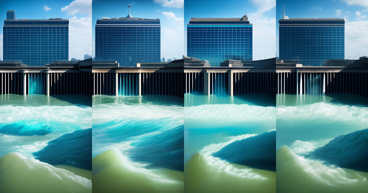 Lexica - Dam cracked, massive blue water flooding, flooded office ...