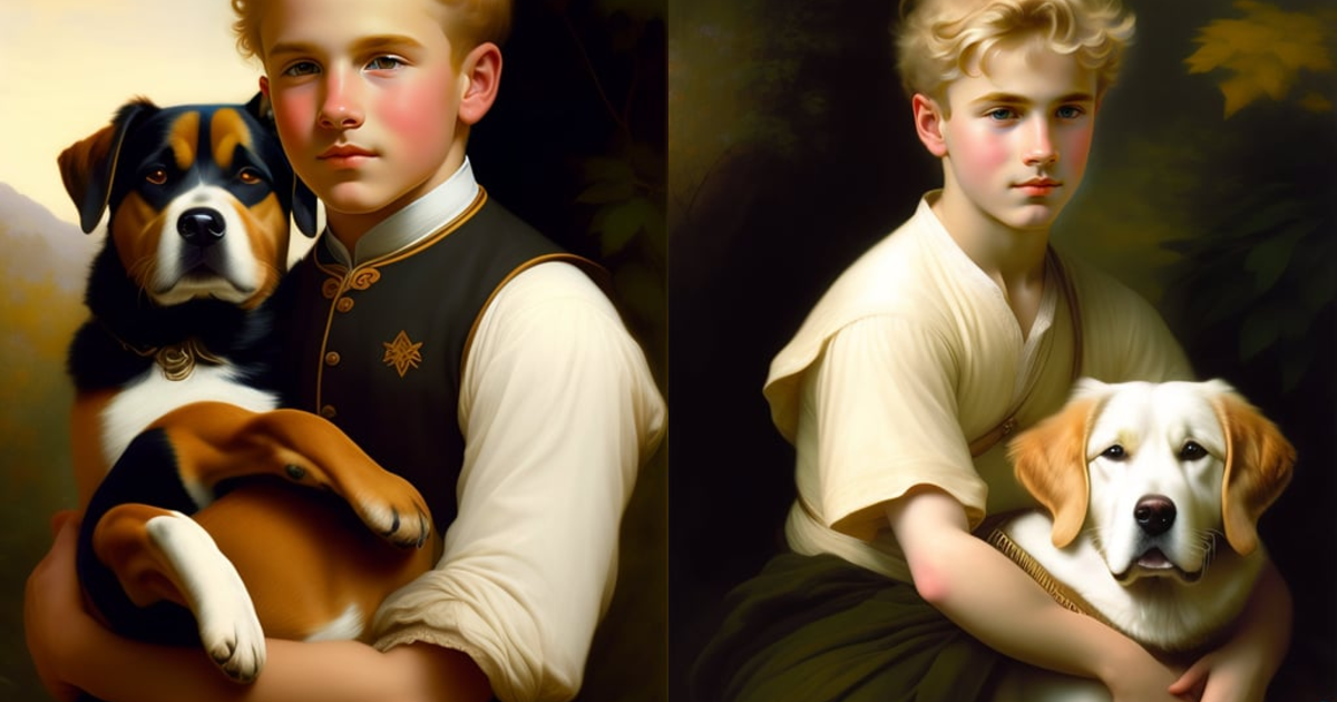 Lexica - Blonde Boy with dog painting by william adolphe bouguereau
